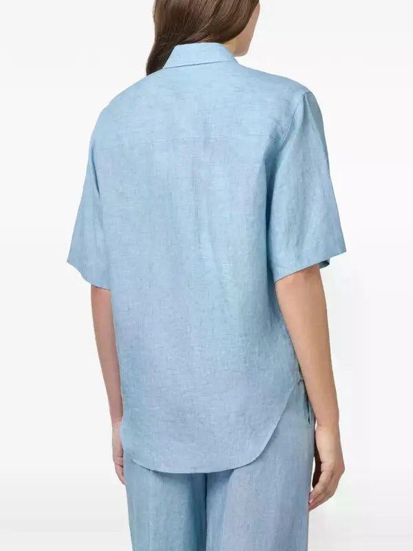 TOD'S Short-sleeved Linen Shirt With Flap Pockets - Blue