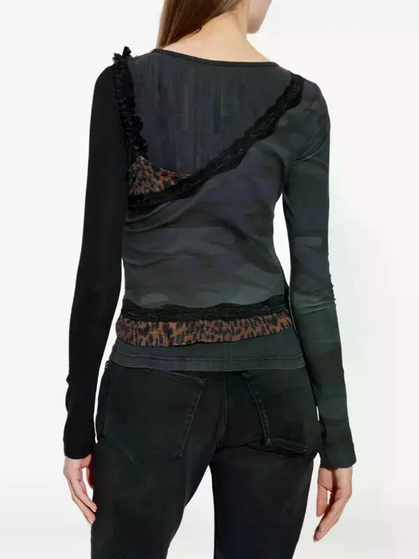 Balenciaga Panelled Camouflage Lace Trim Top - Grey