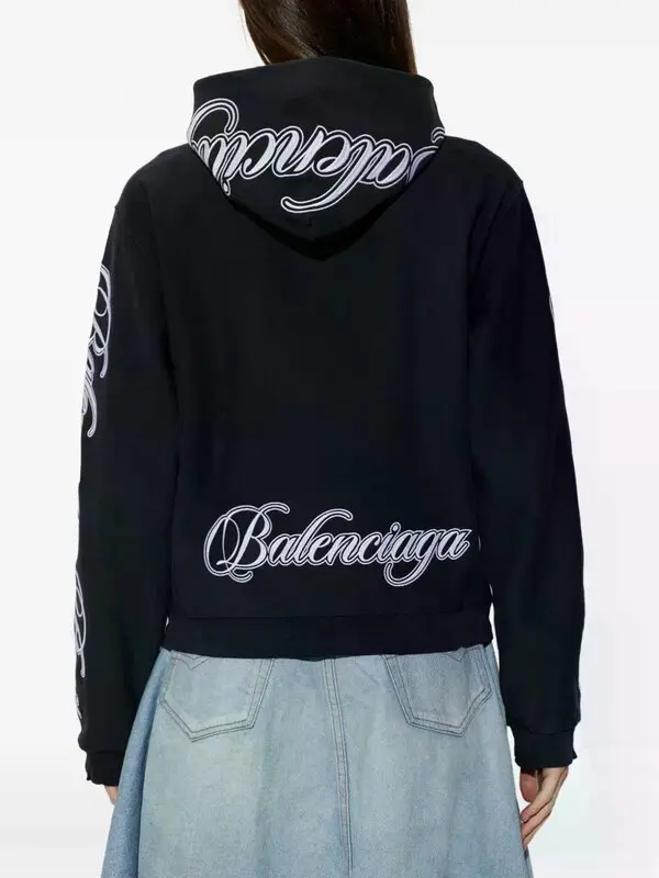 Balenciaga Cotton Cursive Lettering Zip-up Hoodie