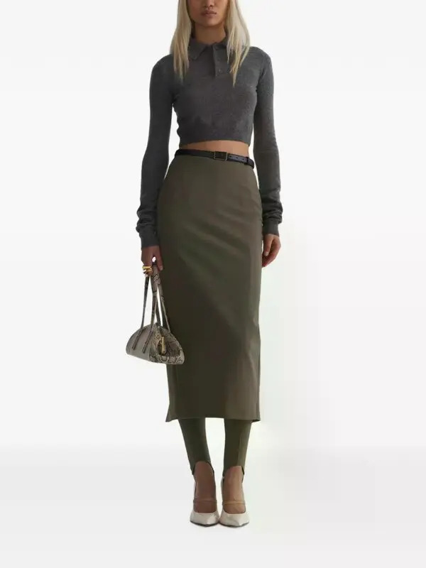 MUGLER Taupe Bi-stretch Wool Pencil Skirt