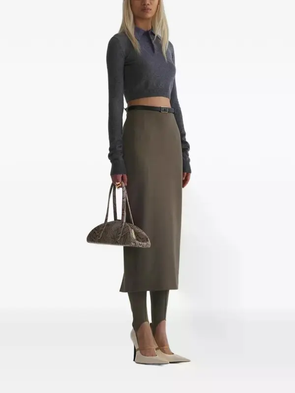 MUGLER Taupe Bi-stretch Wool Pencil Skirt