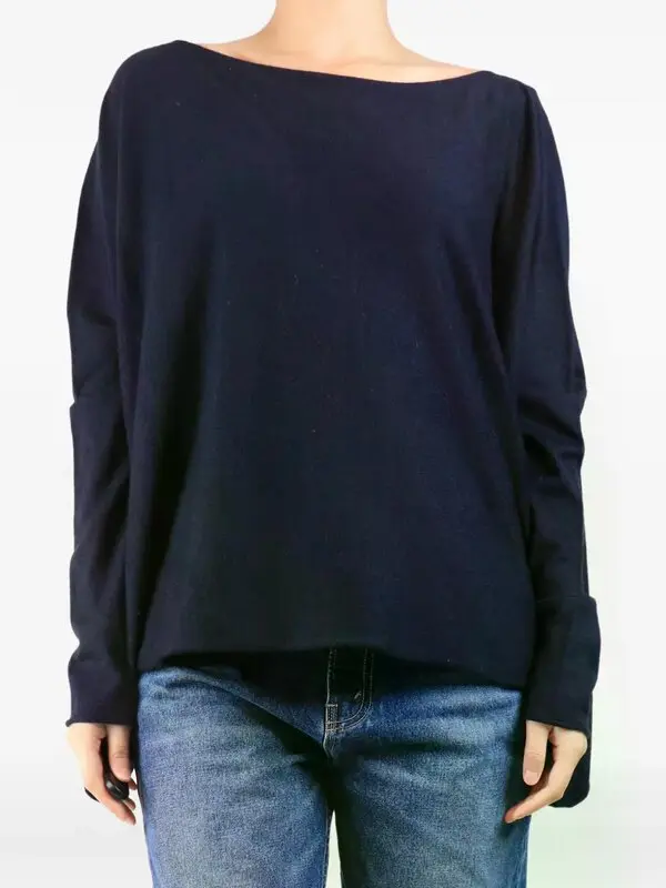 Apuntob Navy Boat Neck Wide-leg Sweater - Blue