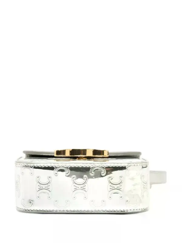 Celine Mini Triomphe Claude Crossbody Bag In Metallic Calfskin - Silver