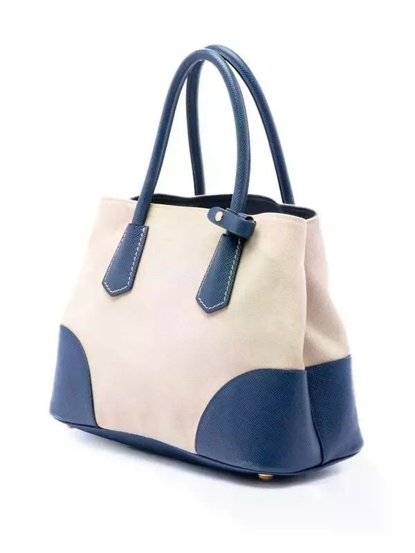 Prada Small Saffiano Cuir Trimmed Canvas Double Satchel - Blue