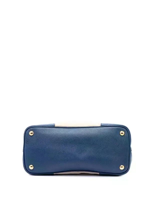Prada Small Saffiano Cuir Trimmed Canvas Double Satchel - Blue