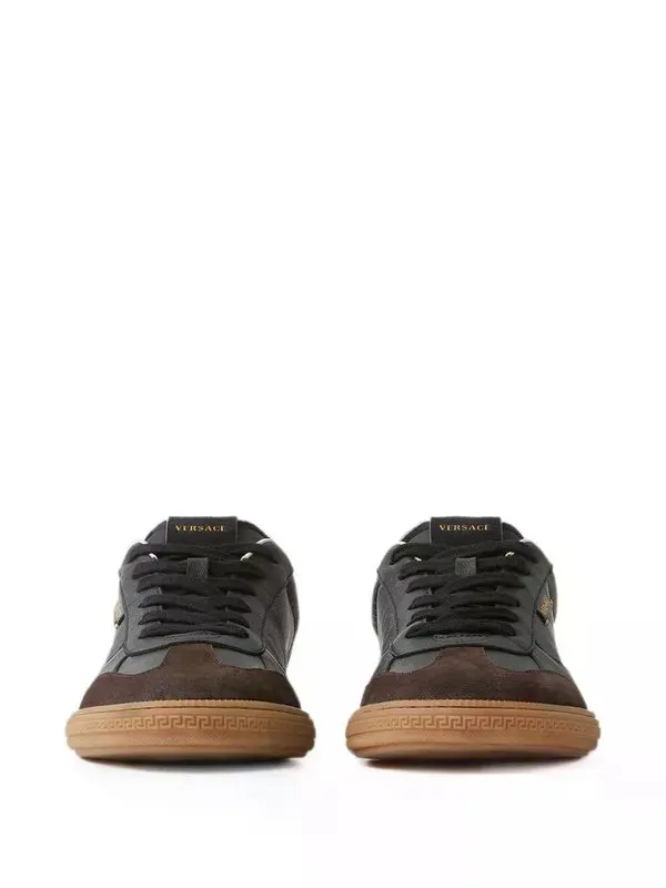 Versace Greca Court Nappa & Suede Low-top Sneakers - Black