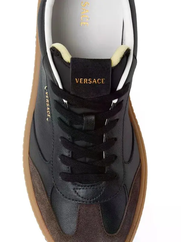 Versace Greca Court Nappa & Suede Low-top Sneakers - Black