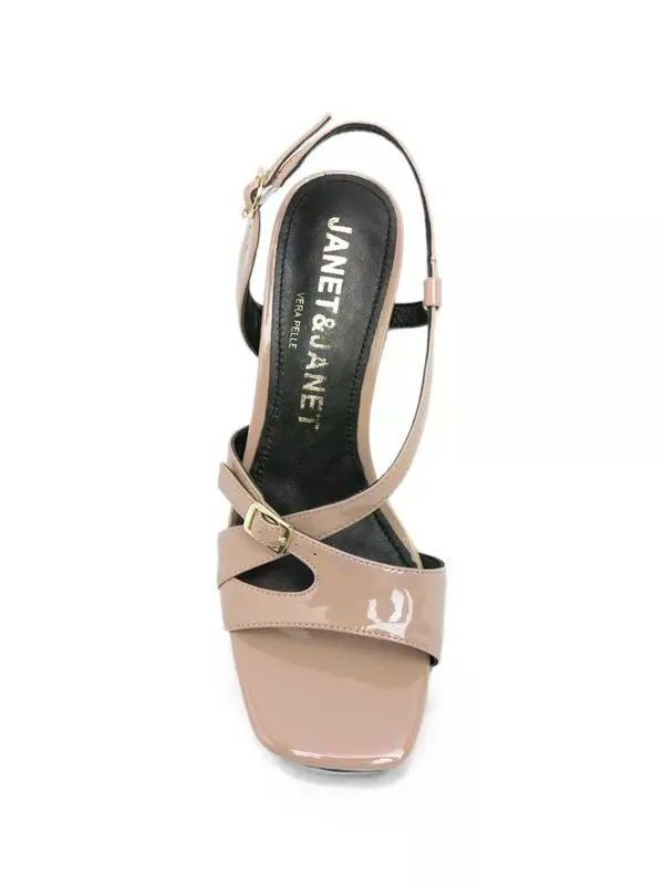 JANET & JANET Patent Buckled Heeled Sandals - Neutrals
