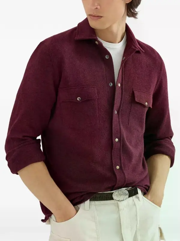 Brunello Cucinelli Virgin Wool, Cashmere And Silk Knit Shirt - Red