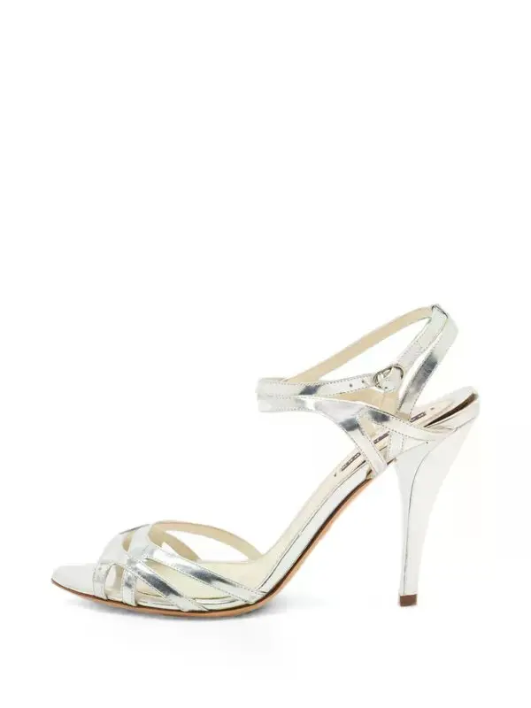 Ralph Lauren Leather Stiletto Heeled Sandals - Silver
