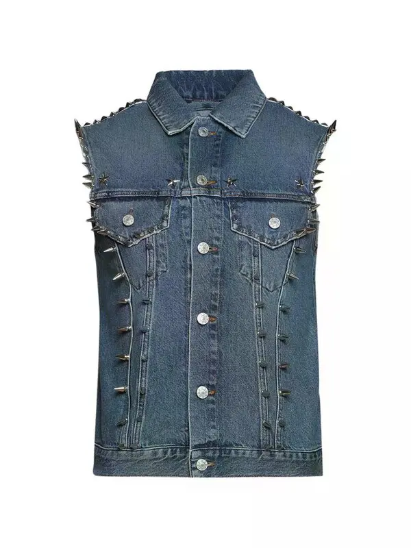 MARKING DISTANCE Spike-embellished Denim Vest - Blue