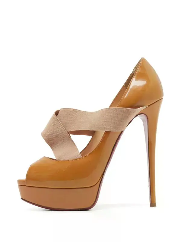 CHRISTIAN LOUBOUTIN Beige Patent Leather Peep-toe Pumps With Cross-strap Detail - Neutrals