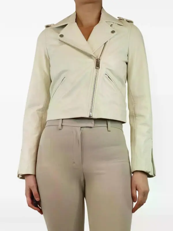 Claudie Pierlot Cream Faux-leather Biker Jacket - Neutrals