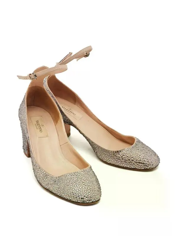 Valentino Garavani Embellished Block Heel Pumps - Silver