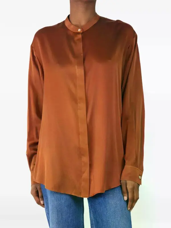 FORTE_FORTE Band Collar Silk Blend Shirt - Brown