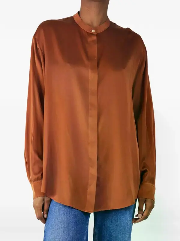 FORTE_FORTE Band Collar Silk Blend Shirt