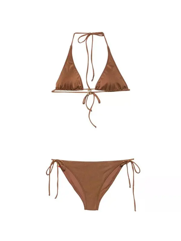 MC2 SAINT BARTH Viana Logo-charm Halterneck Bikini - Brown