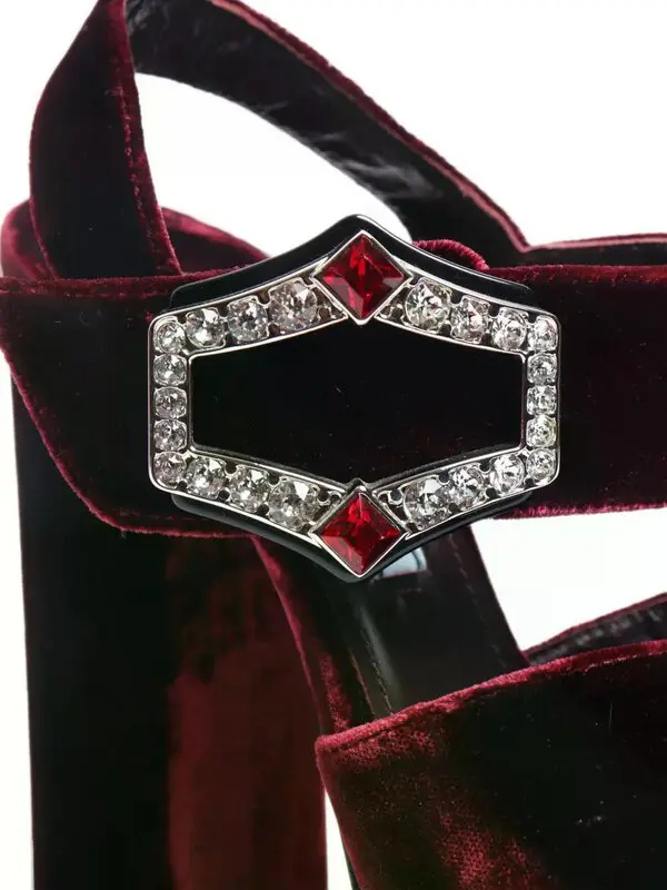Prada Velvet Embellished Block Heel Sandals