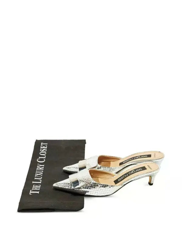 SERGIO ROSSI Croc-embossed Buckle Mules - Silver