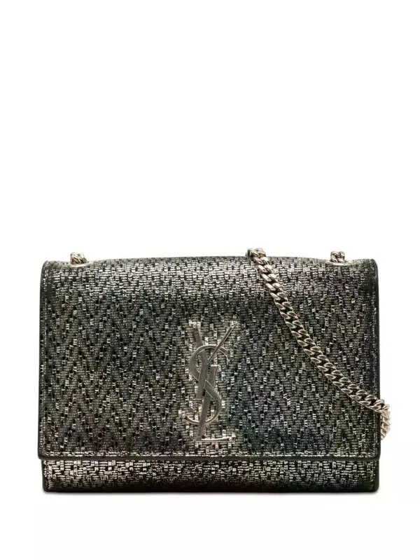 Saint Laurent Metallic Chevron Calfskin Monogram Kate Crossbody Bag - Silver