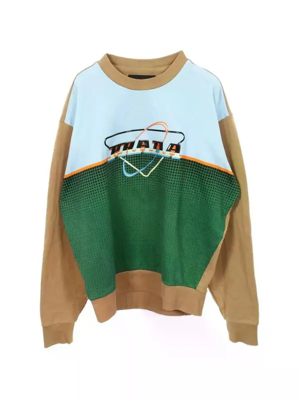 Prada Beige Graphic Print Crew Neck Long Sleeve Sweater