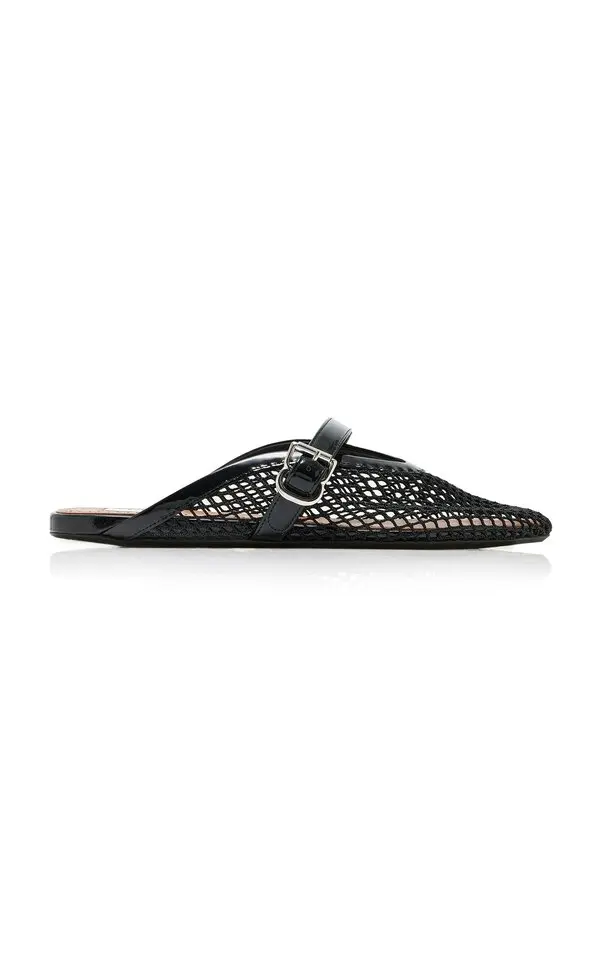 Alaïa Fishnet Mules With Buckled Strap - Black