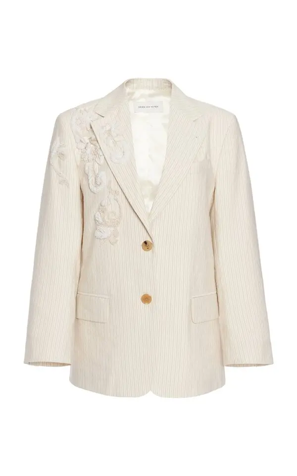 Dries Van Noten Birdy Embroidered Cotton-blend Blazer - Neutral
