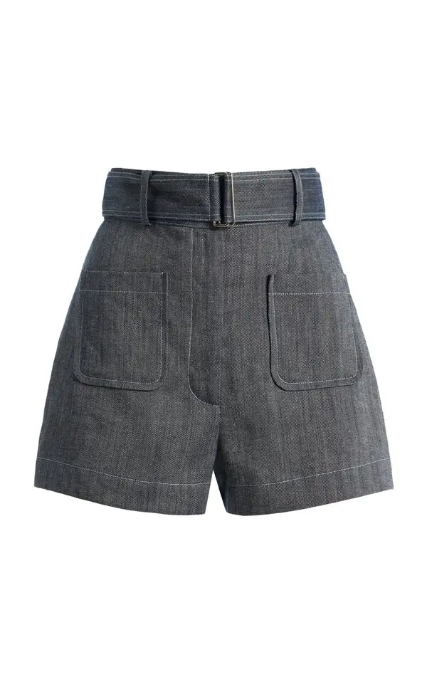 Matthew Bruch Belted Linen-cotton Denim Shorts