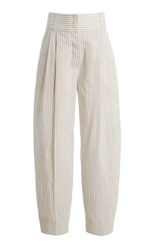 TOTEME High-rise Striped Cotton-silk Barrel Leg Trousers - Stripe