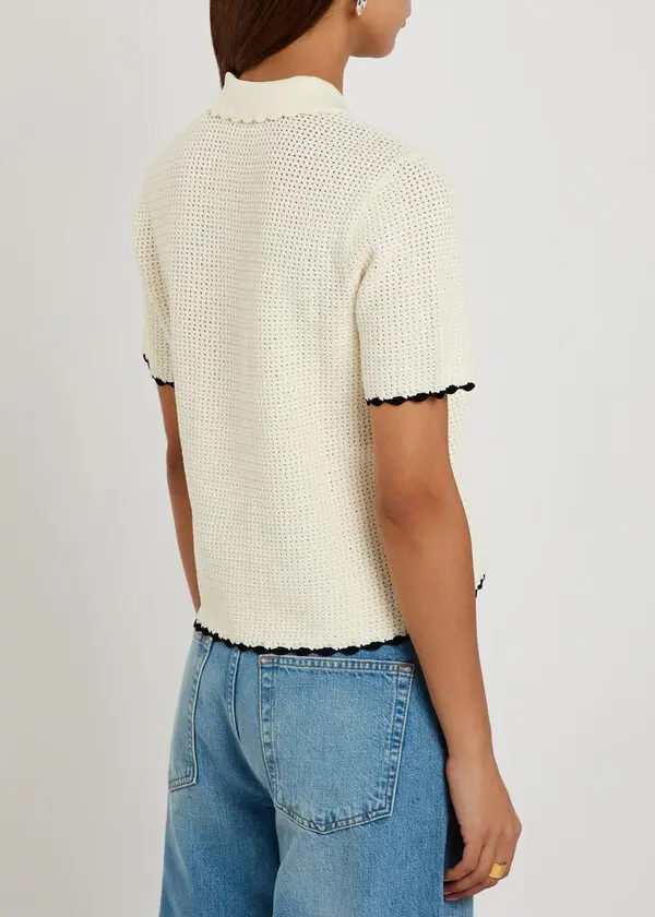 FRAME Daybreak Pointelle-knit Polo Top - Beige