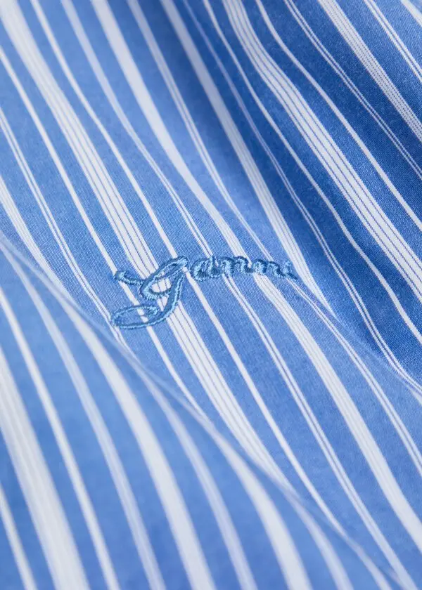 GANNI Striped Organic Cotton Poplin Shirt With Puff Sleeves - Navy
