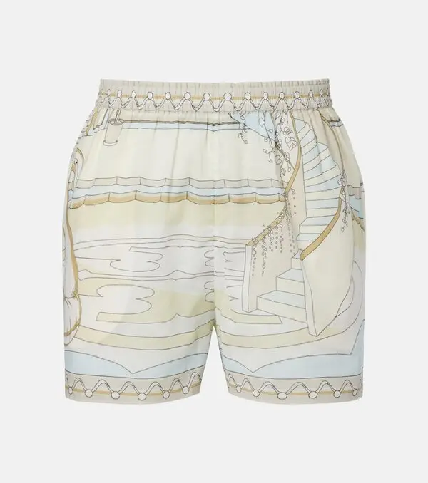 Tory Burch Printed Cotton Shorts - Beige
