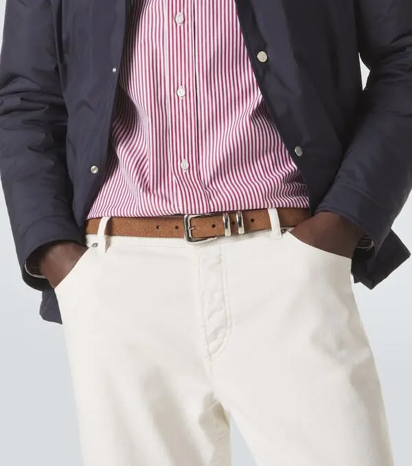 Brunello Cucinelli Suede Belt With Silver-tone Buckle