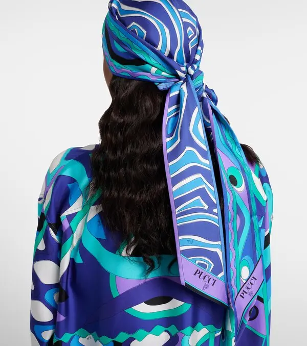 Emilio Pucci Labirinto Silk Twill Head Wrap - Blue