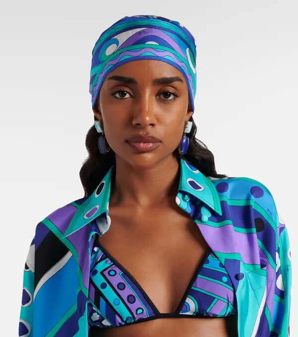 Emilio Pucci Labirinto Silk Twill Head Wrap - Blue