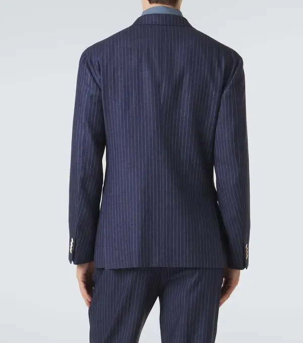 Dunhill Pinstripe Double-breasted Linen Blazer - Blue