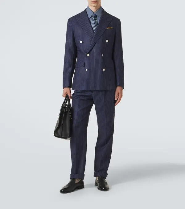 Dunhill Pinstripe Double-breasted Linen Blazer - Blue