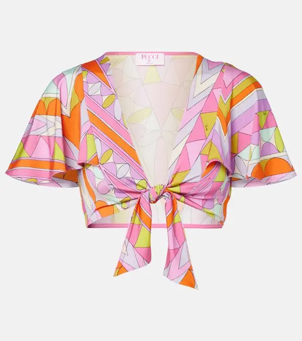 Emilio Pucci Angoli Jersey Satin Crop Top - Multicoloured