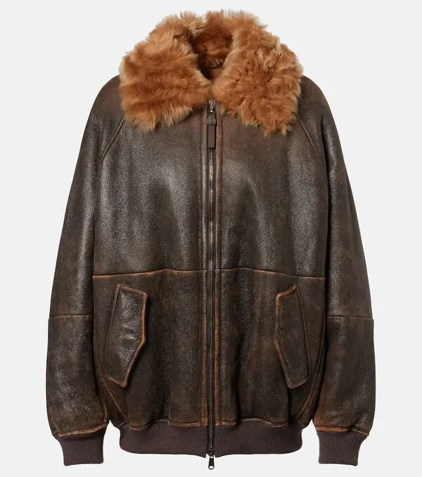 Brunello Cucinelli Monili Shearling-trimmed Leather Blouson Jacket