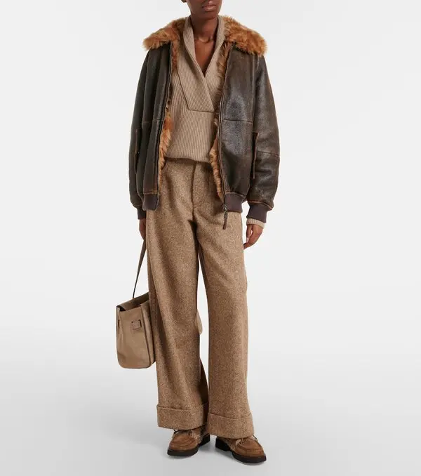 Brunello Cucinelli Monili Shearling-trimmed Leather Blouson Jacket