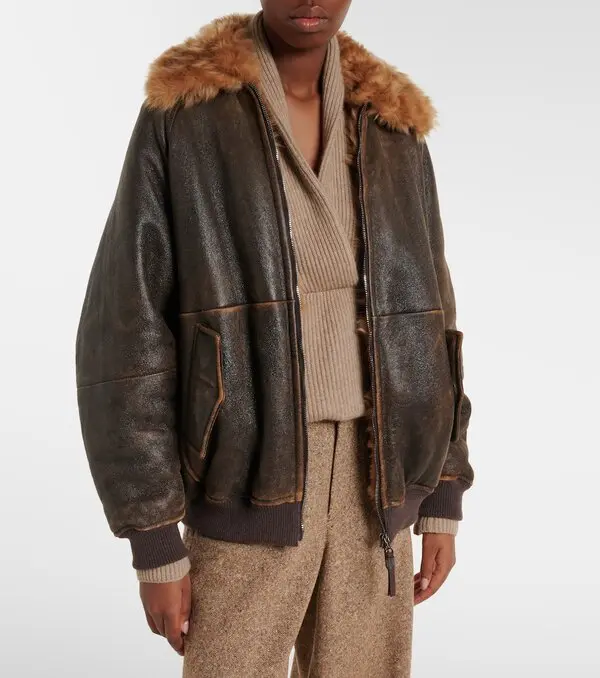 Brunello Cucinelli Monili Shearling-trimmed Leather Blouson Jacket