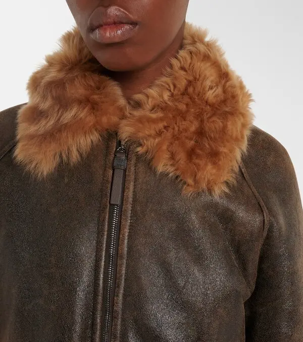 Brunello Cucinelli Monili Shearling-trimmed Leather Blouson Jacket
