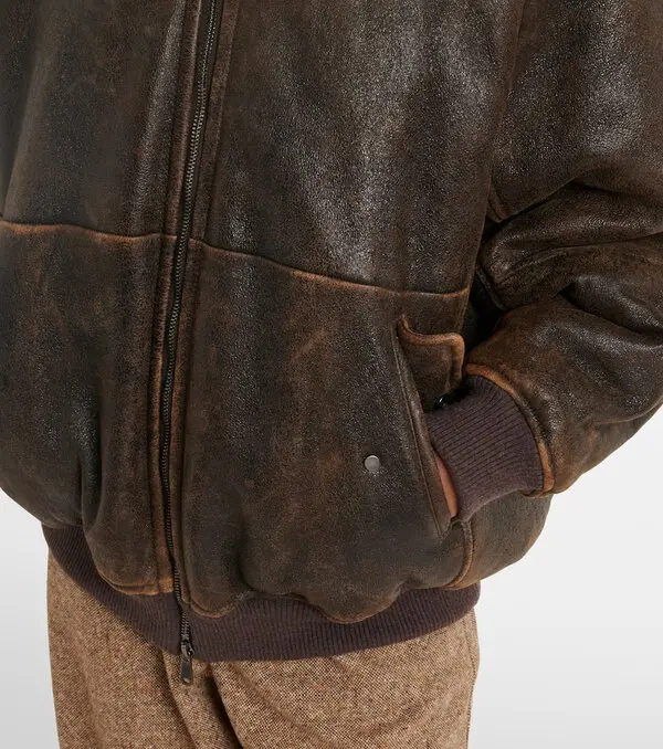 Brunello Cucinelli Monili Shearling-trimmed Leather Blouson Jacket