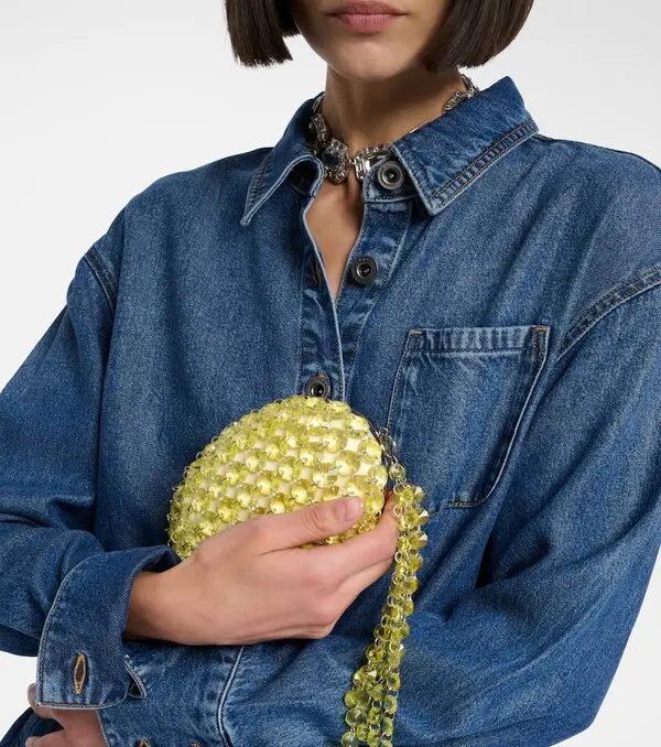 SELF-PORTRAIT Oval Embellished Clutch - Yellow