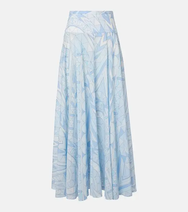 Emilio Pucci Angoli Cotton Maxi Skirt - Blue