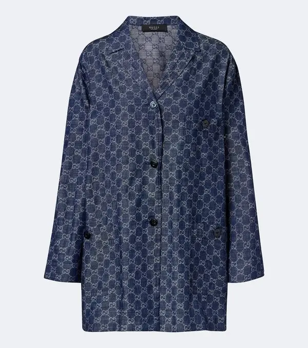 Gucci Gg Jacquard Denim Shirt - Blue