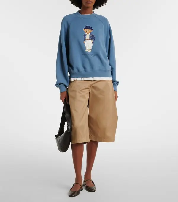 Polo Ralph Lauren Cotton-blend Sweatshirt With Embroidered Polo Bear - Blue