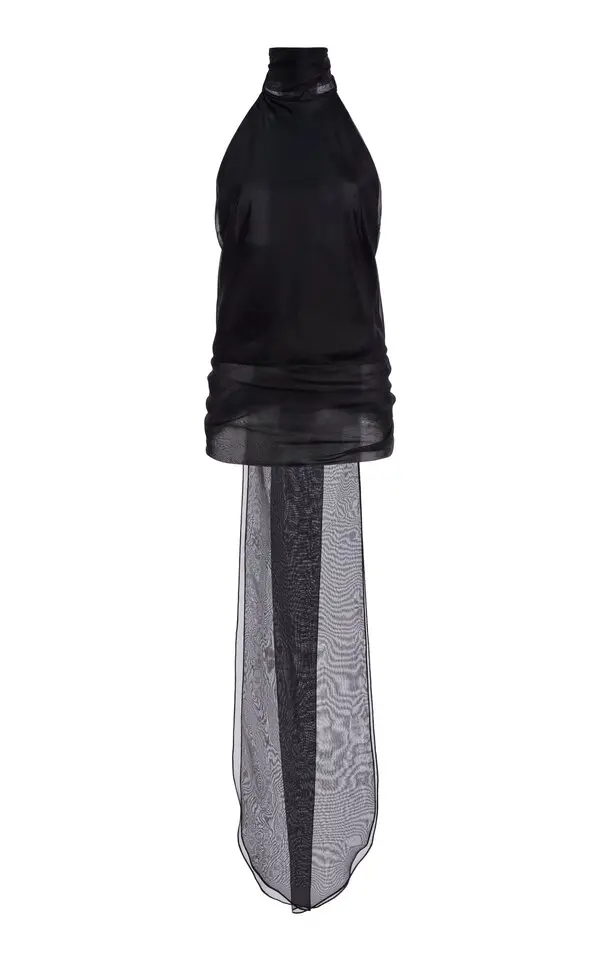 Prabal Gurung Halter Neck Open Back Silk-organza Top - Black