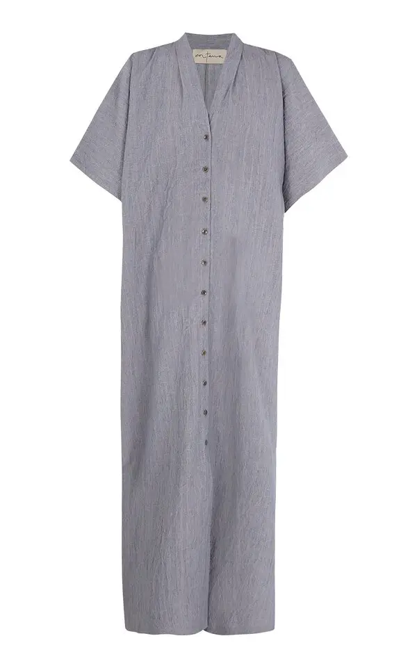 CORTANA Camila Linen Button-front Maxi Dress - Grey