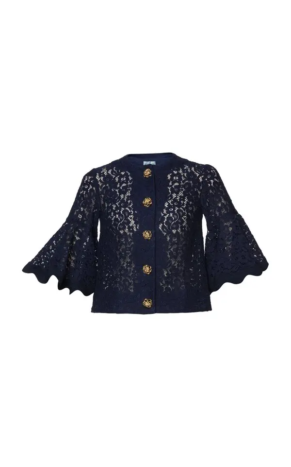 Lena Hoschek Lace Cotton-blend Jacket With Embellished Buttons - Navy
